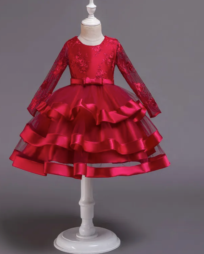 Long Sleeve Satin Tulle Flower Girl Party Dress Tullelux Bridal
