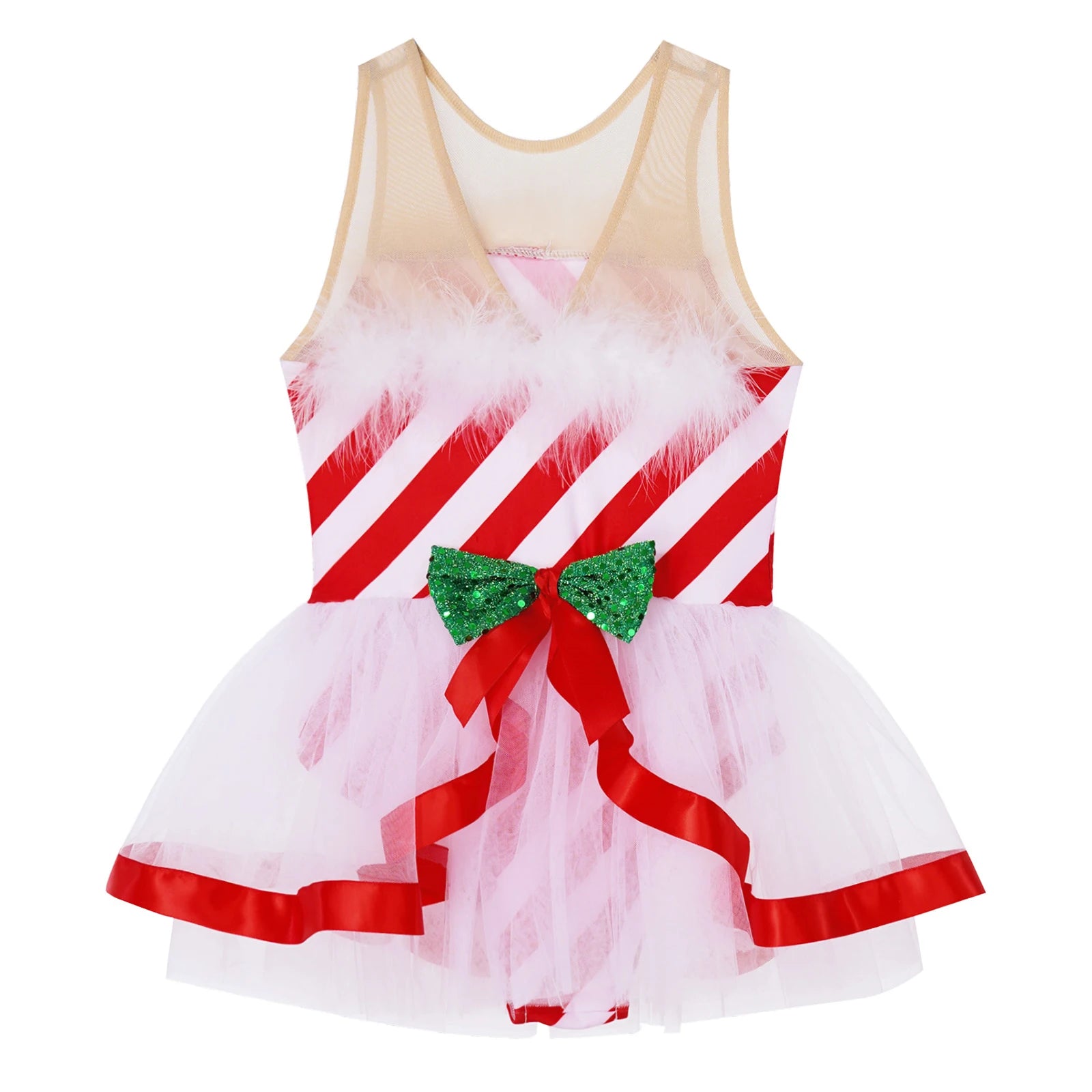 Girls Candy Cane Costume Pageant Party Fluffy Stripe Ballet Dance Leot ...