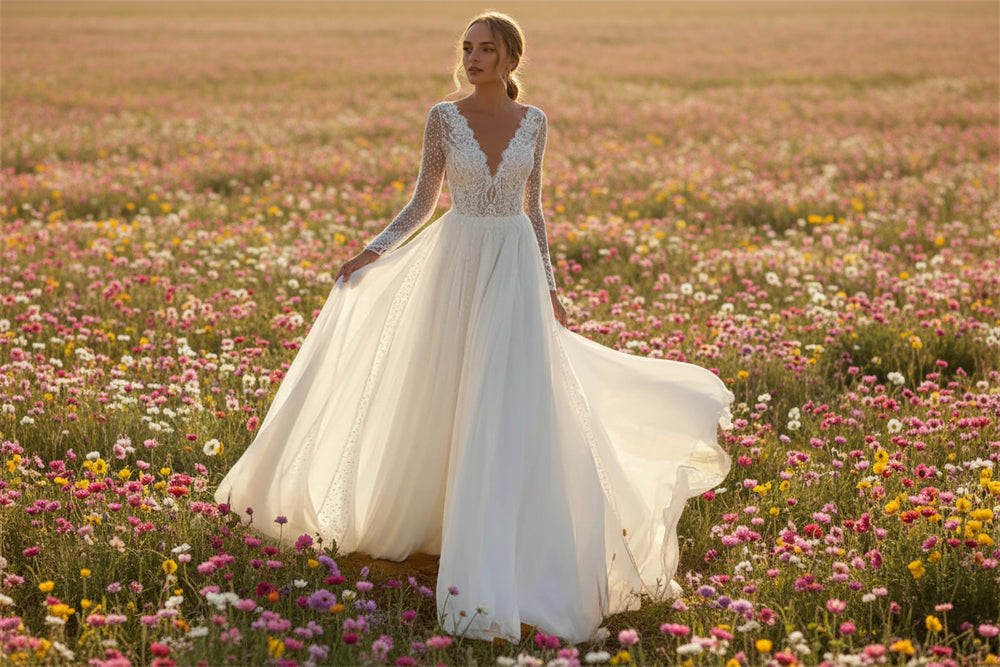 Boho Chiffon Wedding Dress - Elegant A-Line Bridal Gown – Tulle Lux ...