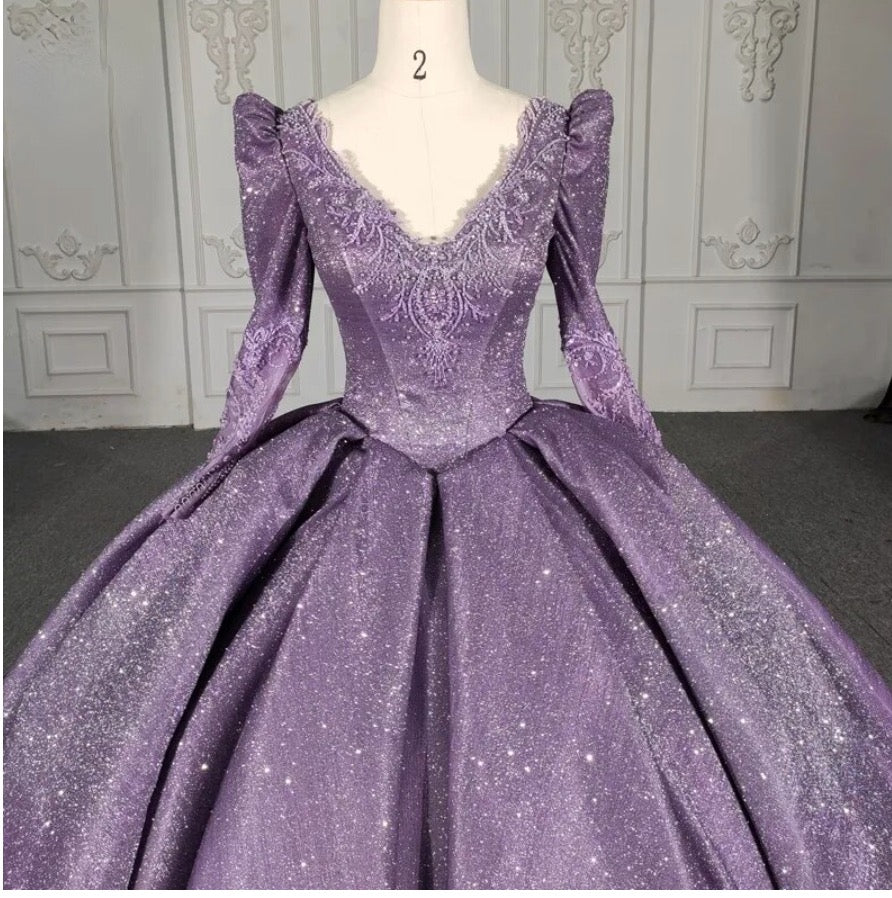 Purple Long Sleeve Full Gather Skirt A Line Party Ball Gown – TulleLux ...
