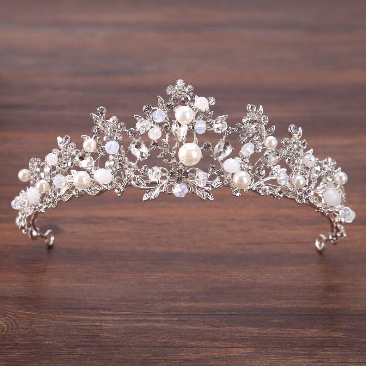 Crystal Pearl Flower Wedding Bridal Tiara Crown Hair Accessory – Tulle ...